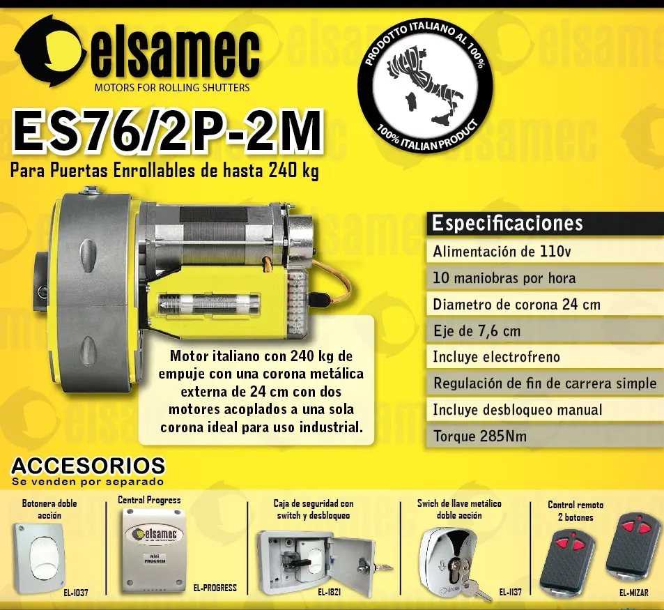 Motor Elsamec ES76 2M para puertas Enrollables de hasta 242kg y 35 m² ...